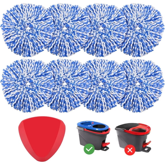 8 Pack RinseClean Spin Mop Refills with 1 Rotating Mop Base Compatible ...