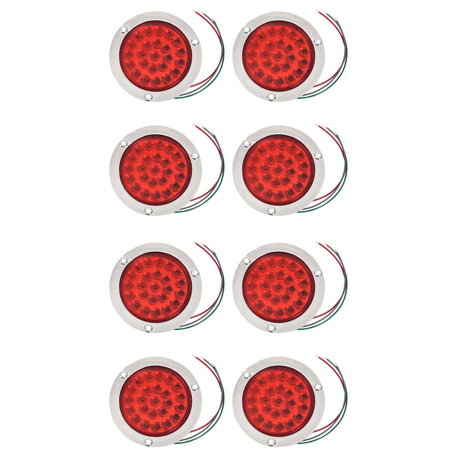 8 Pack Round LED Trailer Tail Lights Red 24 LED Flange Mount Waterproof ...