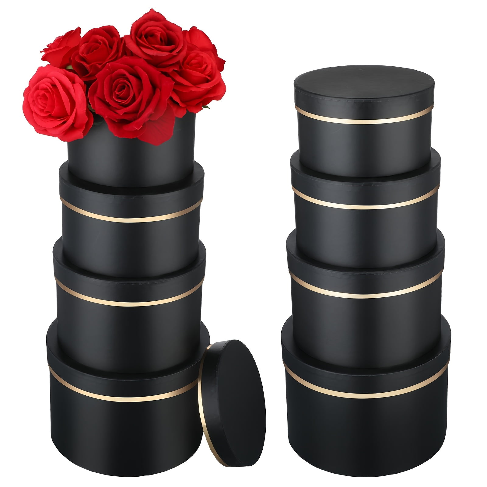 8-Pack Round Nesting Gift Boxes - Black with Lids - Assorted Sizes for ...