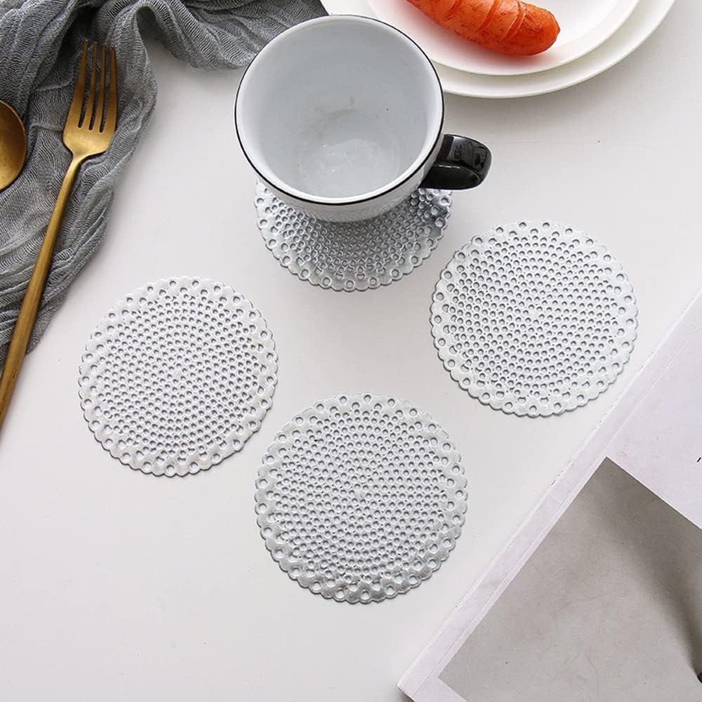 8 Pack Round Placemats Coasters Cup Mats, Metallic Pressed Vinyl Table ...