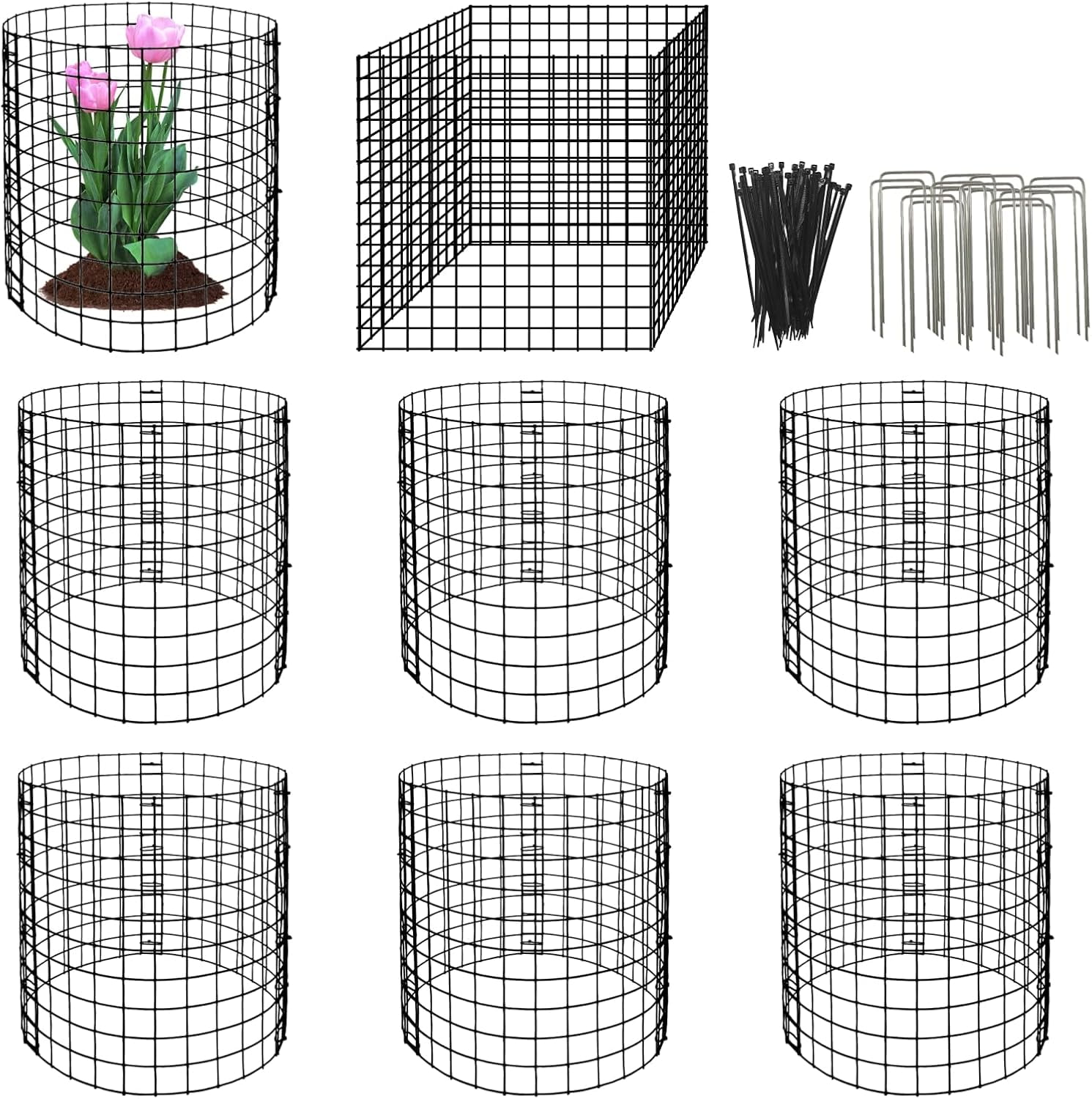 8 Pack Round Plant Protector from Animals,24 Pcs 12" x 12" Metal Mesh ...