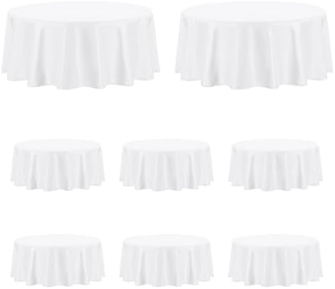 8 Pack Round White Table Cloths 70 Inch for Round Tables, Stain and ...
