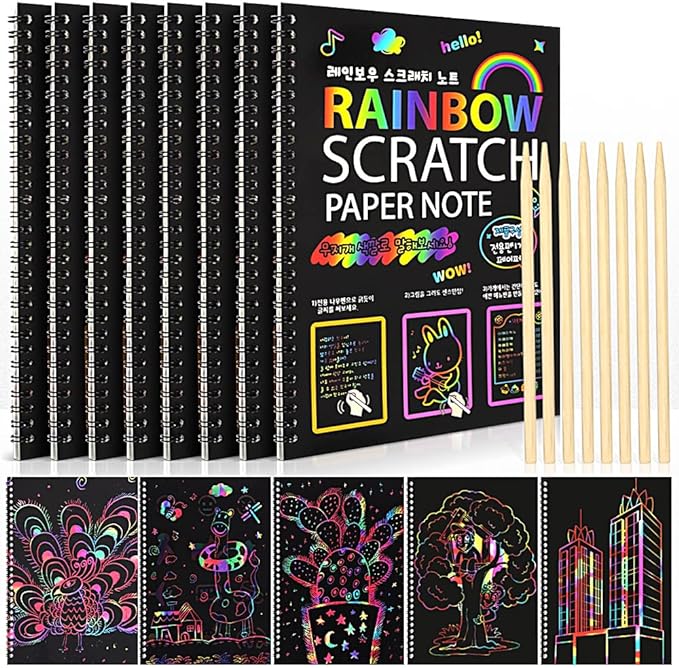 8 Pack Scratch Arts Drawing Notebook Paper for Kids Art Supplies, Large ...