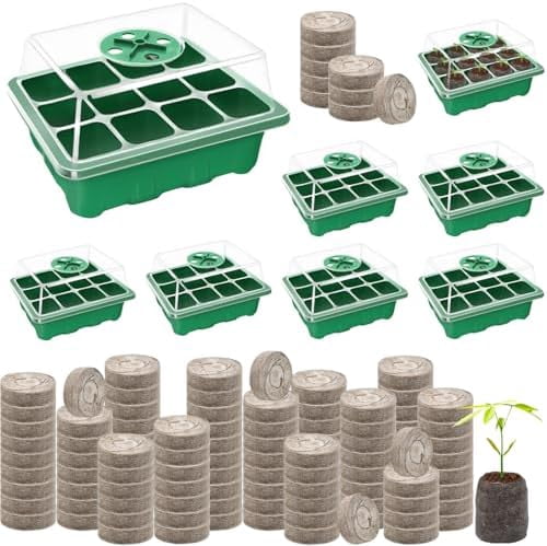 8 Pack Seed Starter Tray with 100 PCS Peat Pellets, 96 Cells Green ...
