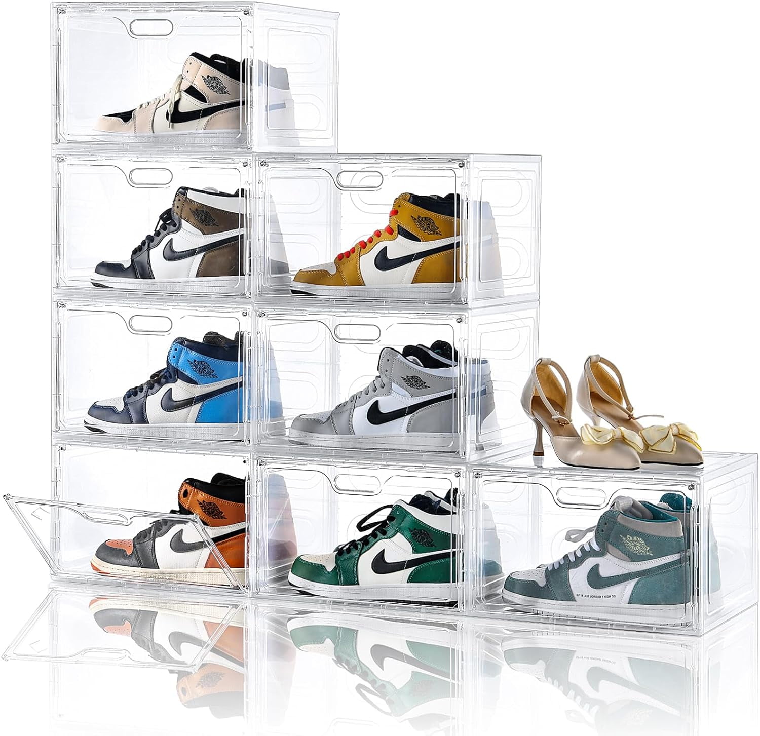 8 Pack Shoe Boxes Clear Plastic Stackable, Large Shoe Storage Organizer ...