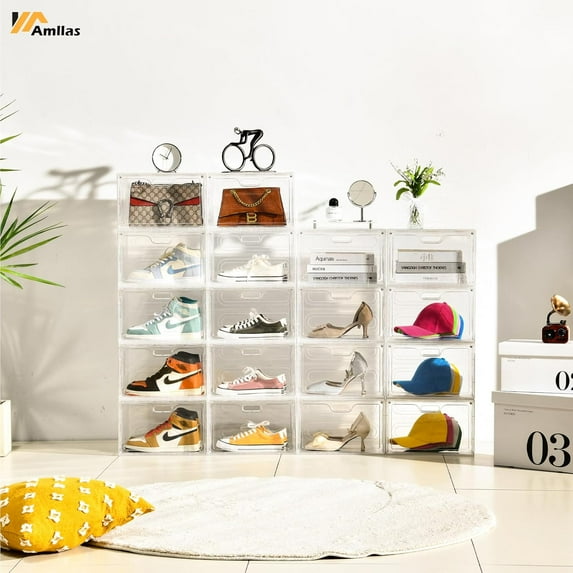 8 Pack Shoe Boxes Clear Plastic Stackable, Large Shoe Storage Organizer ...