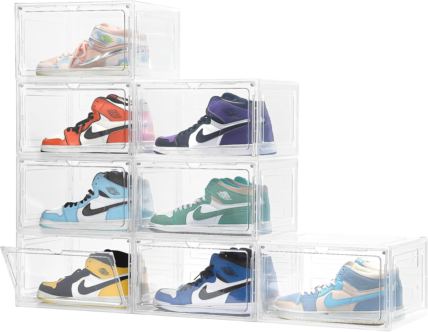 8 Pack Shoe Boxes Clear Plastic Stackable, Upgrade Large Shoe Storage ...