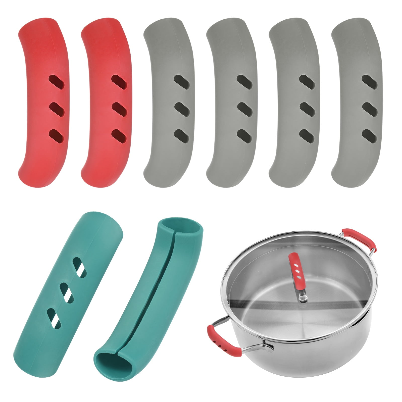8-Pack Silicone Assist Handle Holder Grip, Heat Resistant Non-Slip Pot ...