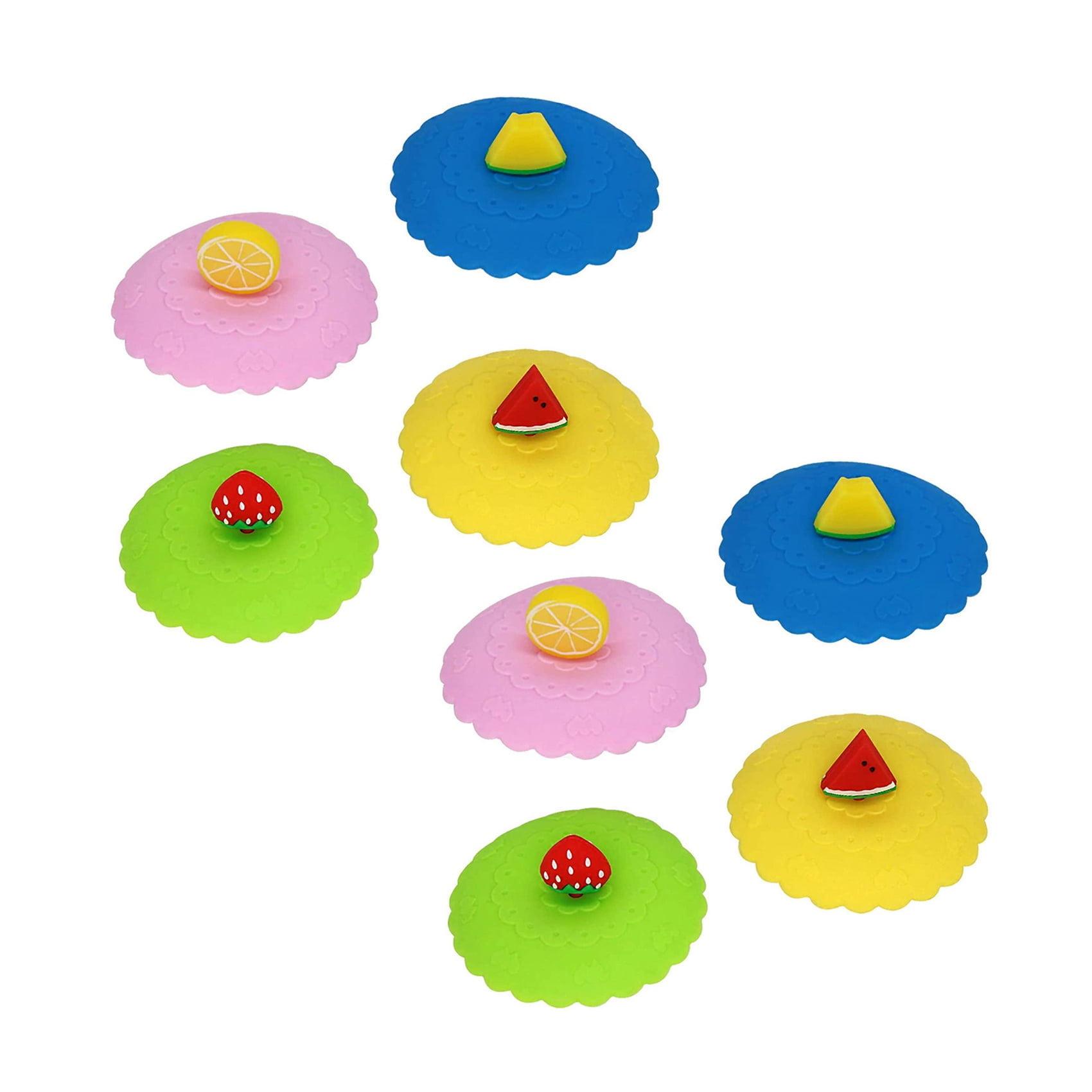 8 Pack Silicone Cup Lids, Anti-Dust Fruit Glass Cover Coffee Mug ...