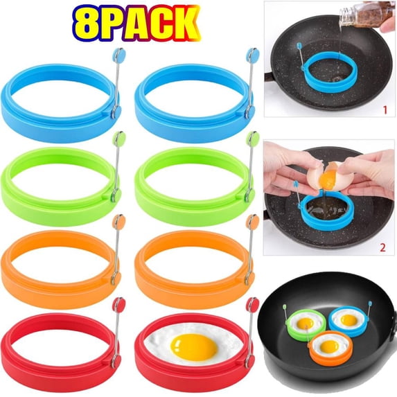 8 Pack Silicone Round Egg Cooking Rings,Non-Stick Frying Egg Maker ...