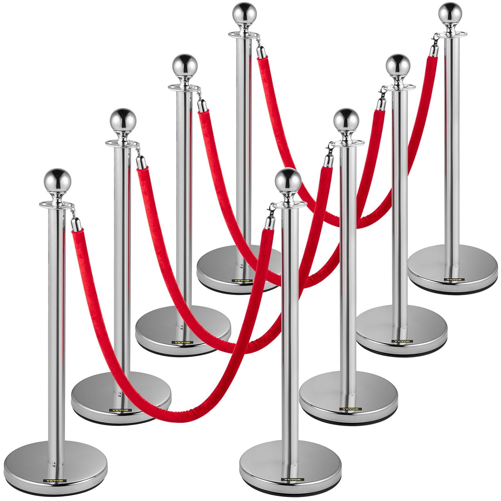 8-Pack Silver Crowd Control Stanchions with 5ft Red Velvet Rope - Heavy ...