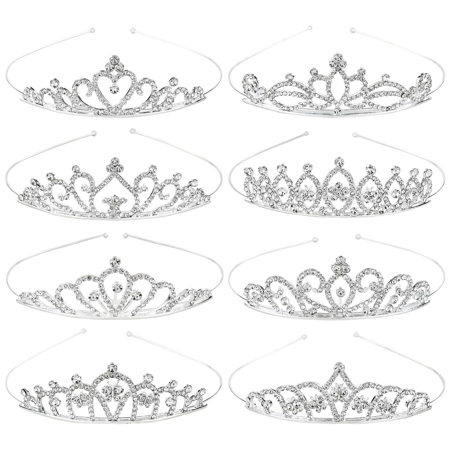8 Pack Silver Metal Sparkly Glitter Rhinestone Crown Headbands Wedding ...