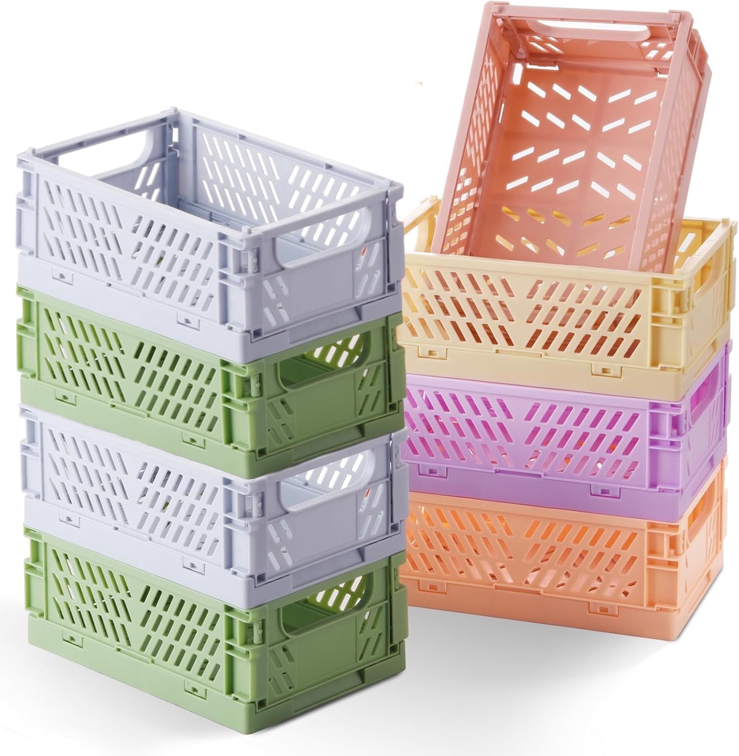 8 Pack Small Plastic Storage Baskets, Foldable Mini Storage Bins for ...