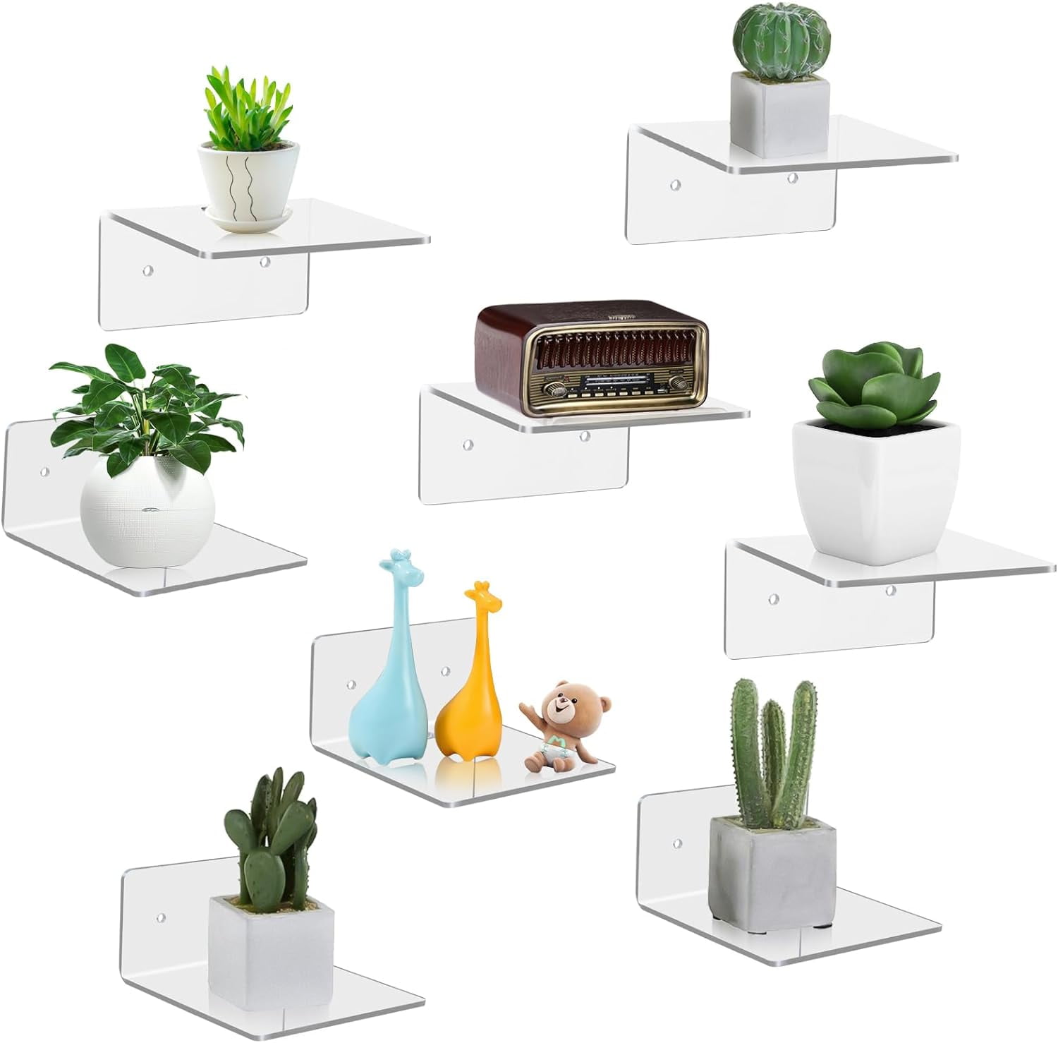 8 Pack Small Wall Shelf, 4'' Acrylic Wall Shelves Display Ledges for ...