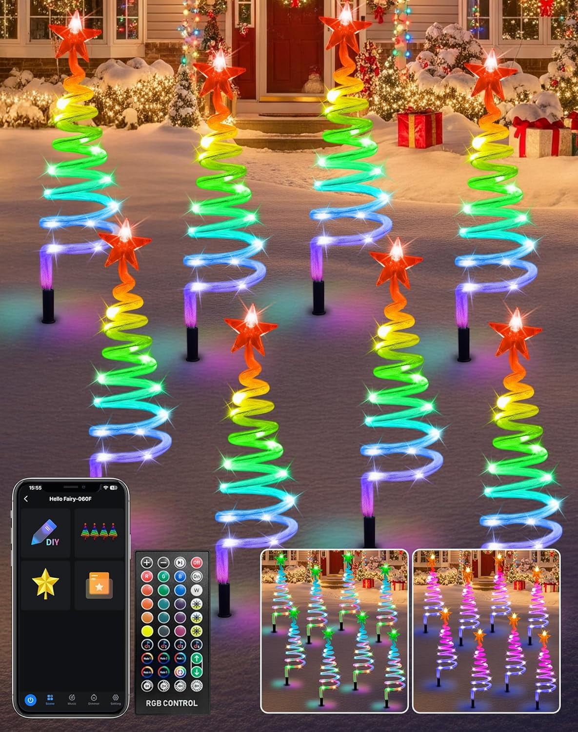 8 Pack Smart Christmas Pathway Lights Outdoor APP Control RGB DIY ...