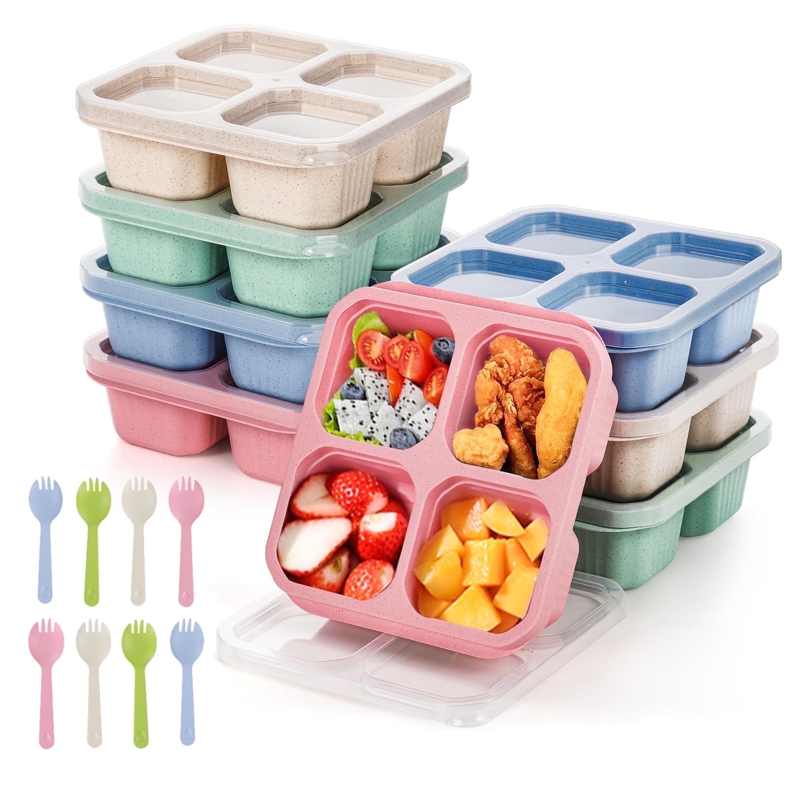 8 Pcs Snack Box Containers Set, Reusable 4 Compartment Lunchable ...
