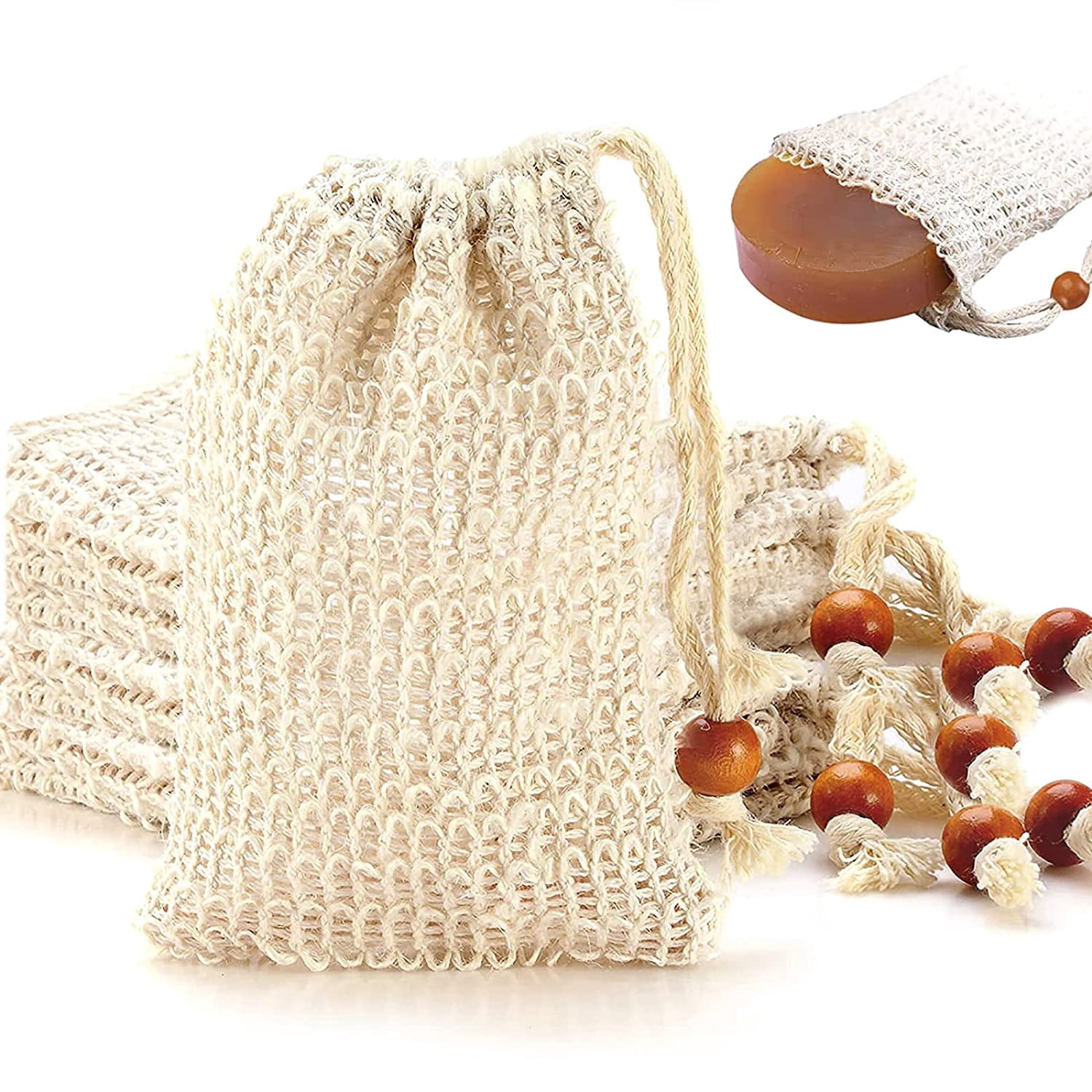 8 Pack Soap Bag Natural Sisal Soap Saver Bag Pouch Mesh Waste ...