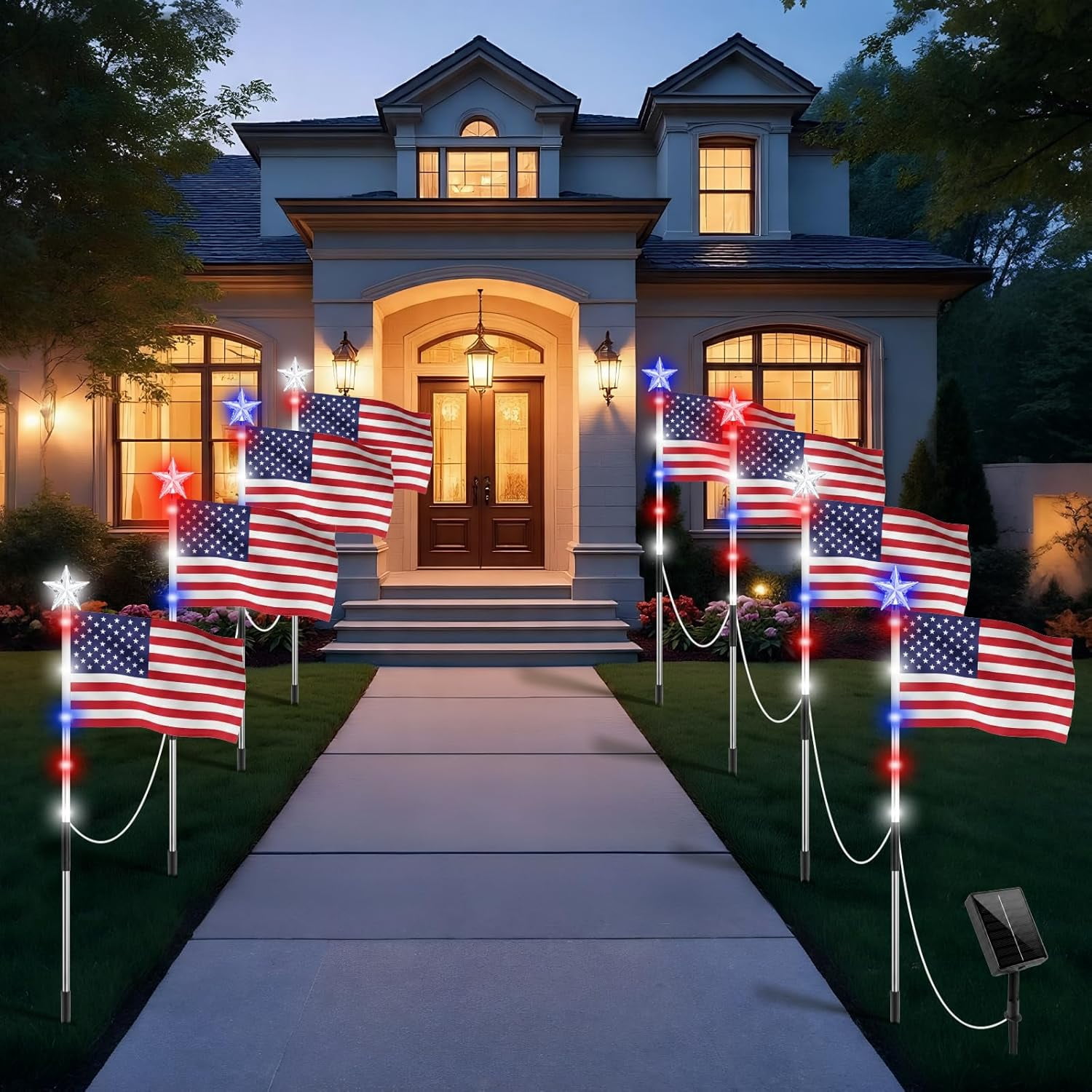 8 Pack Solar American Flag Pathway Lights,2026 New Waterproof Flag ...