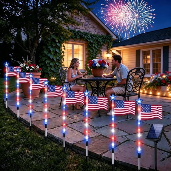 8 Pack Solar American Flag Pathway Lights with 8 Modes, Patriotic Red ...