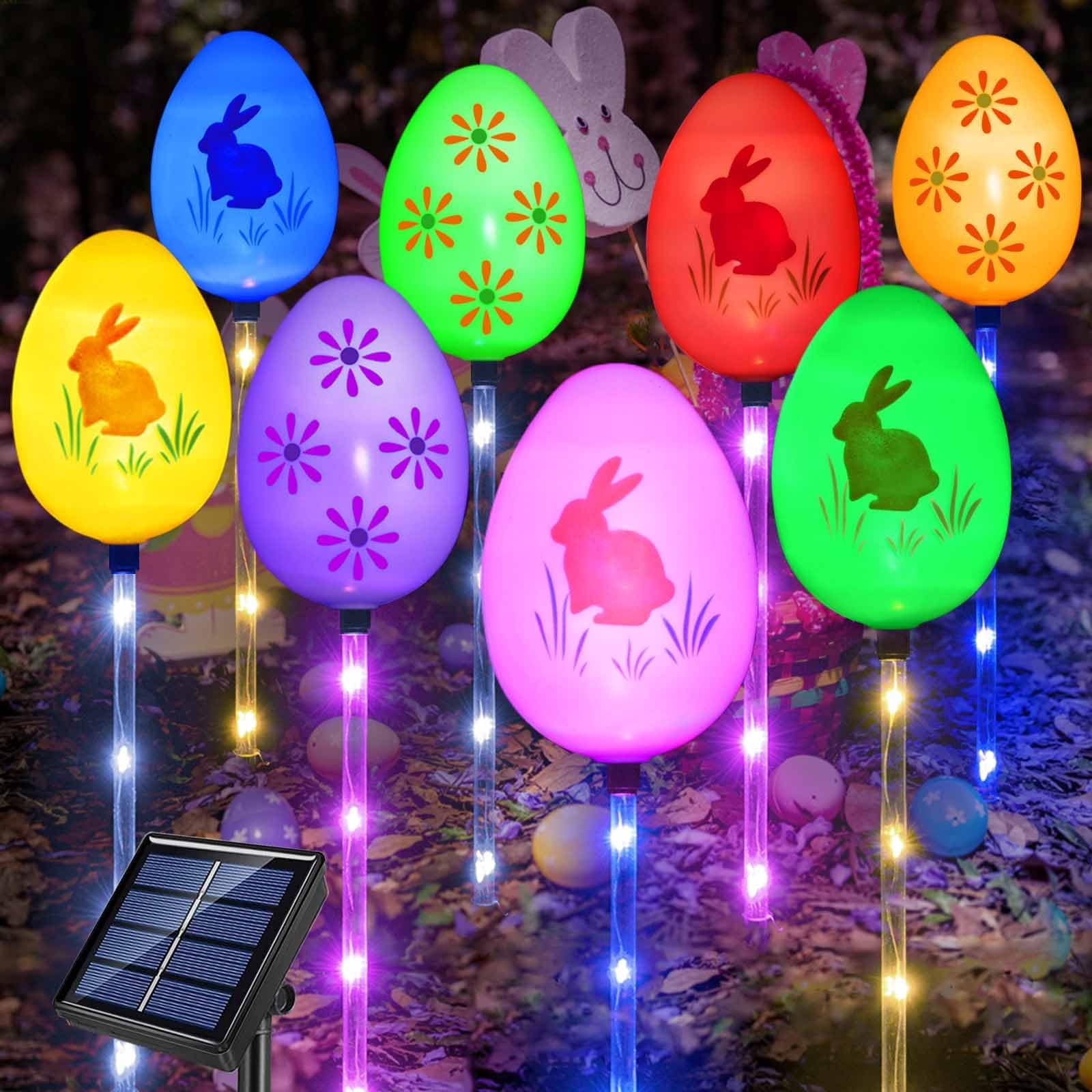 Solar Garden Stake Lights, 8 Pack Colorful Easter Egg LED Lights with ...