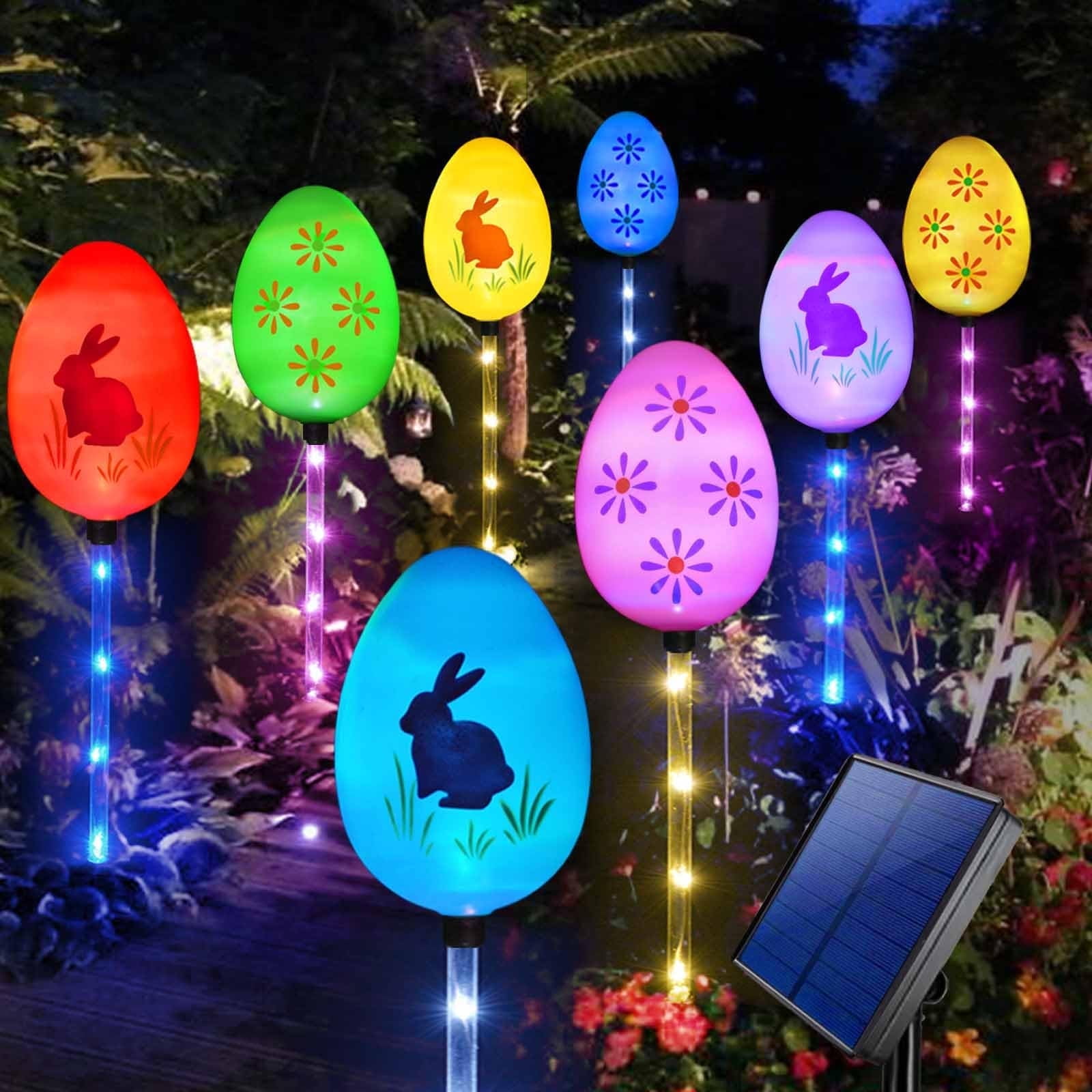 8 Pack Solar Eggs Pathway Lights for Outdoor Easter Decorations, Color ...