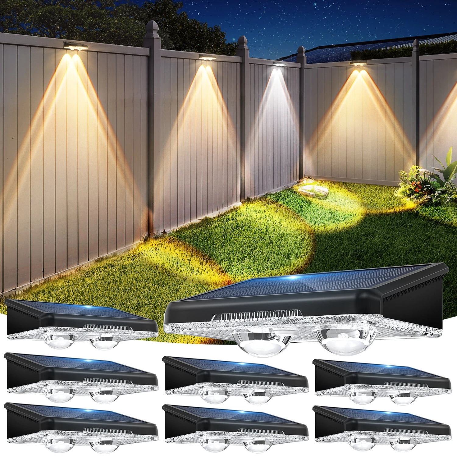 8-Pack Solar Fence Lights, 3 Color Modes (Warm/Neutral/Cool White ...