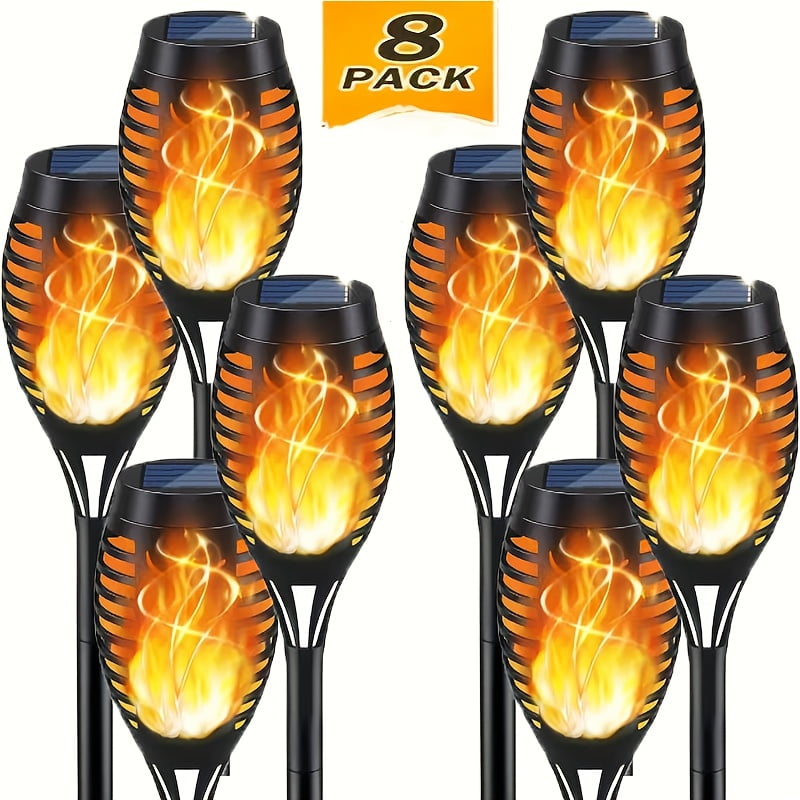 8 Pack Solar Flame Torch Lights for Outdoor Garden Decor, Flickering ...