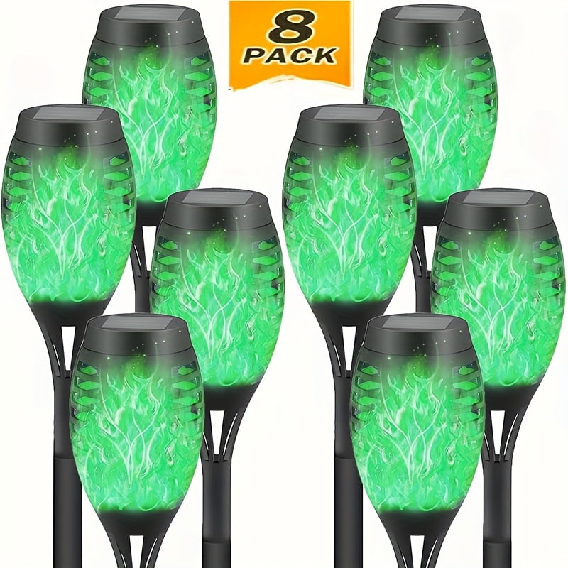 8 Pack Solar Flame Torch Lights for Outdoor Garden Decor, Flickering ...