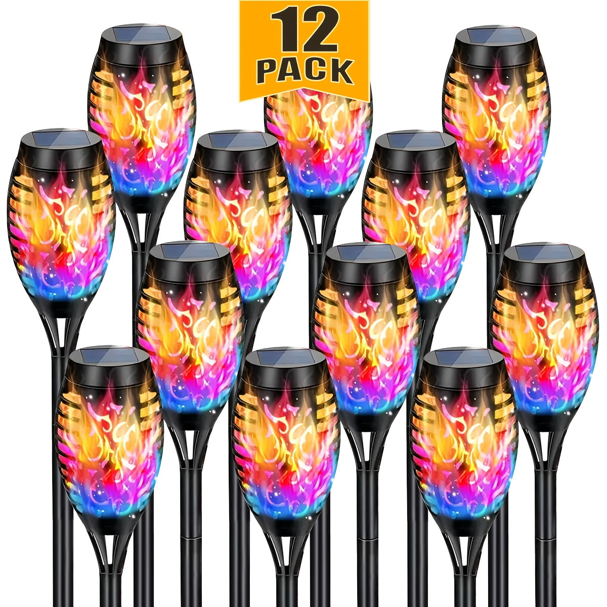 8-Pack Solar Flickering Flame Torch Lamps - IP65 Outdoor Garden Wedding ...