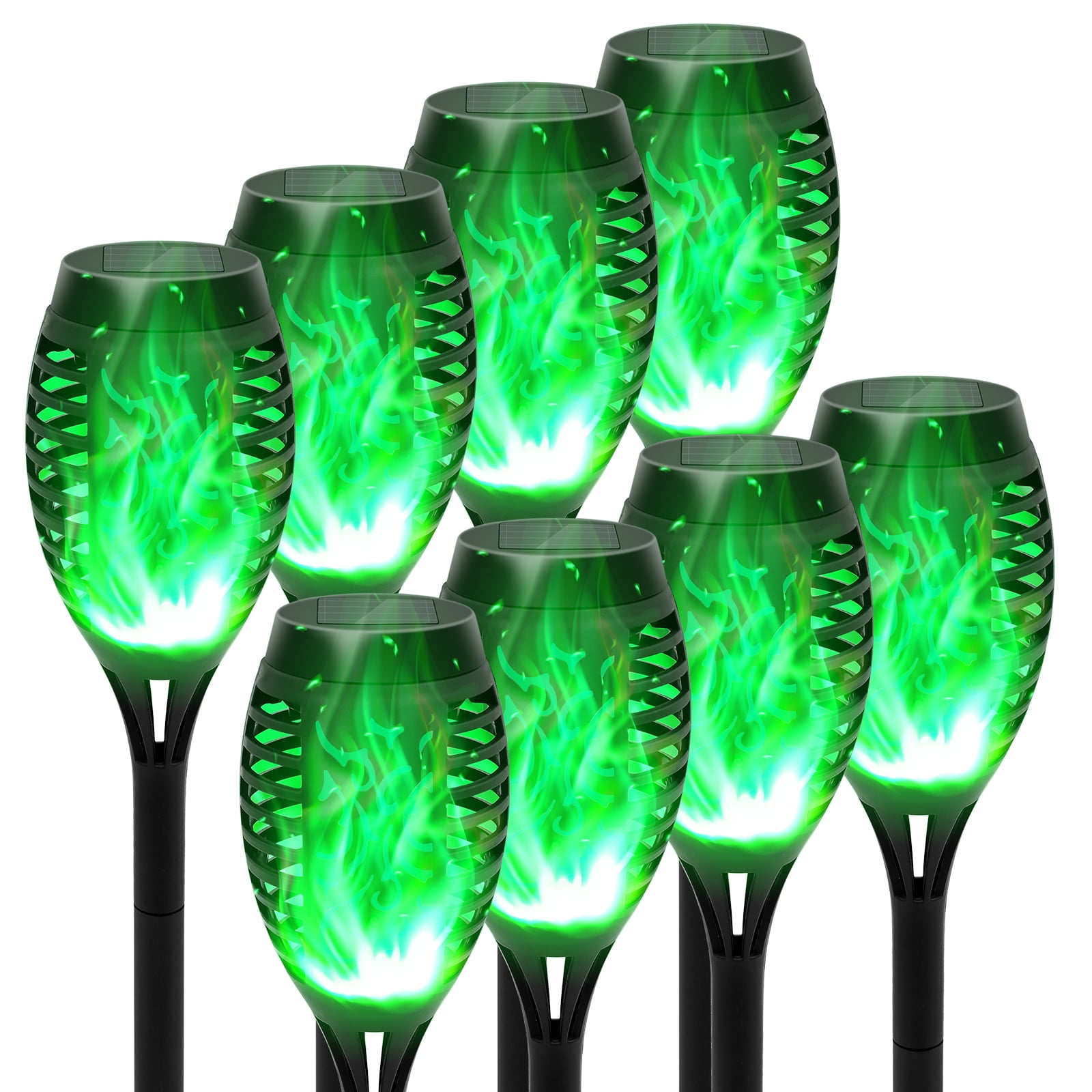 BAOKALER Solar Flickering Flame Torch Lights, Waterproof, Green, 8 Pack ...