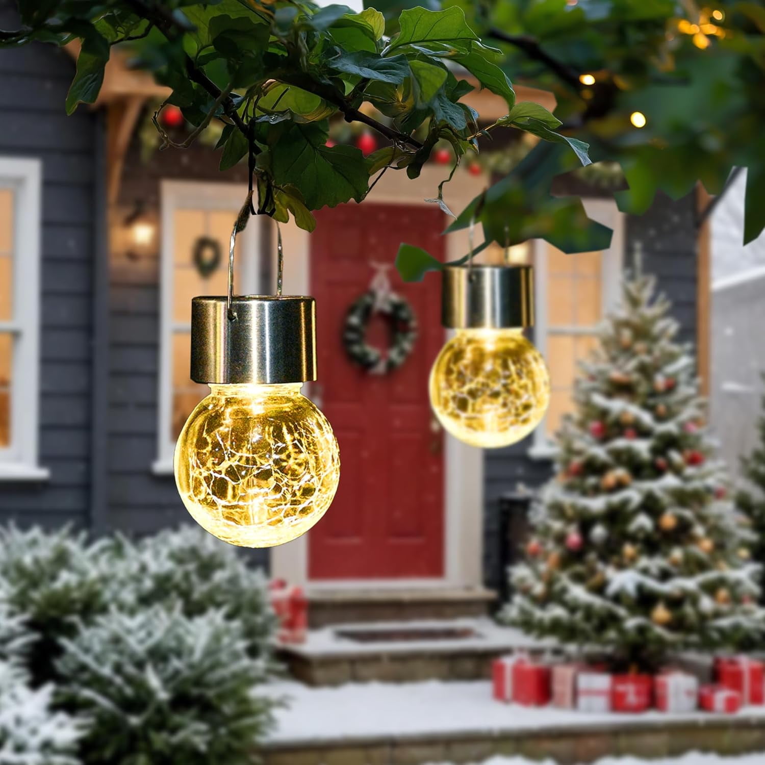 8 Pack Solar Lanterns, Christmas Decoration Lights with Multi-Color Changing Cracked Glass ...