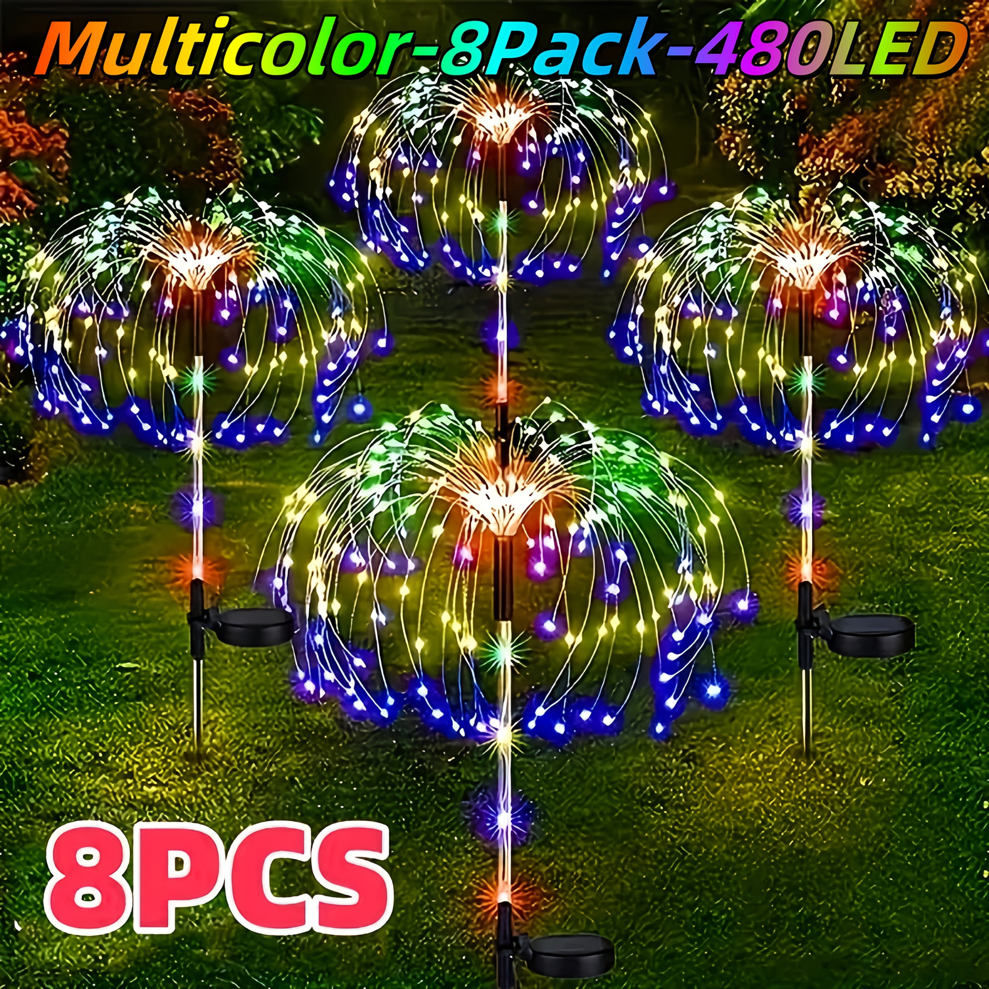 8-Pack Solar Outdoor Fireworks Lights - IP65 Waterproof, 8 Lighting ...