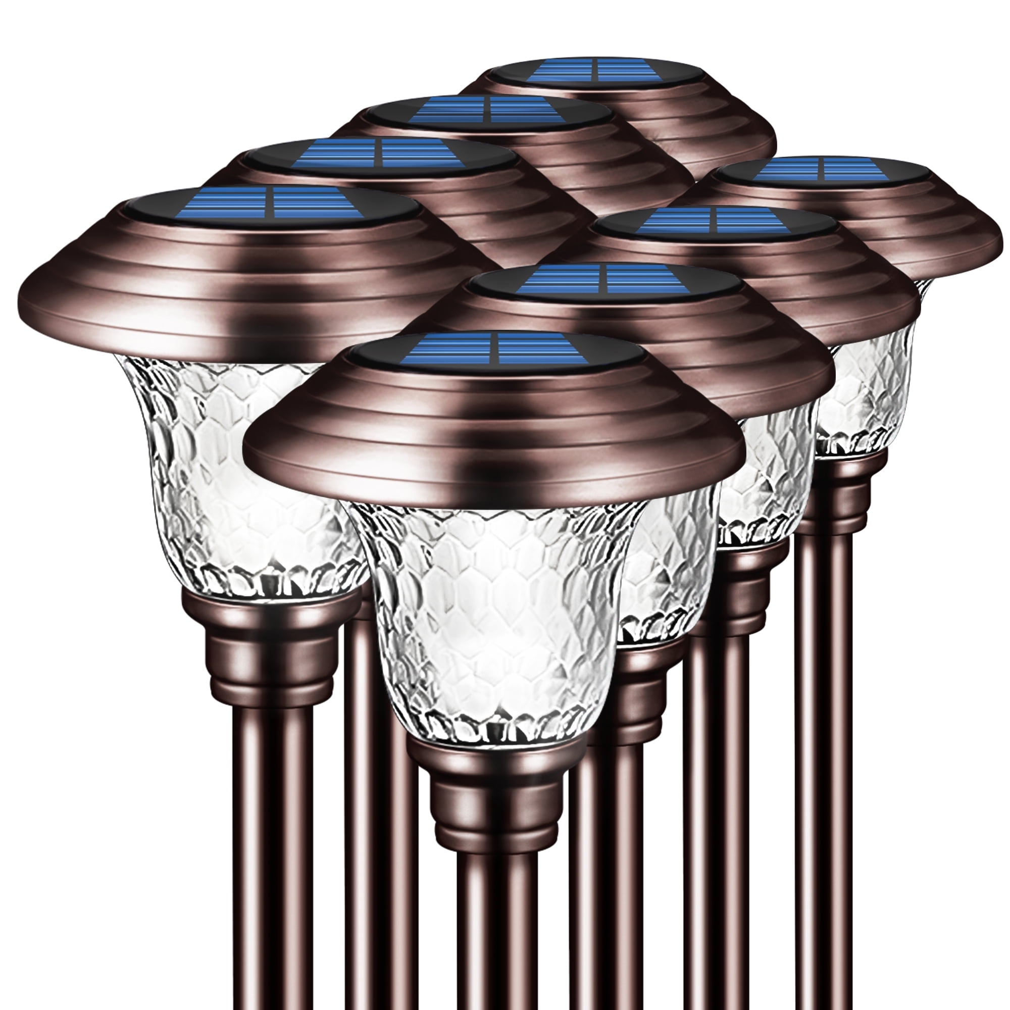 "Bigroof 8 Pack Solar Pathway Lights, Stainless Steel, Waterproof Glass ...