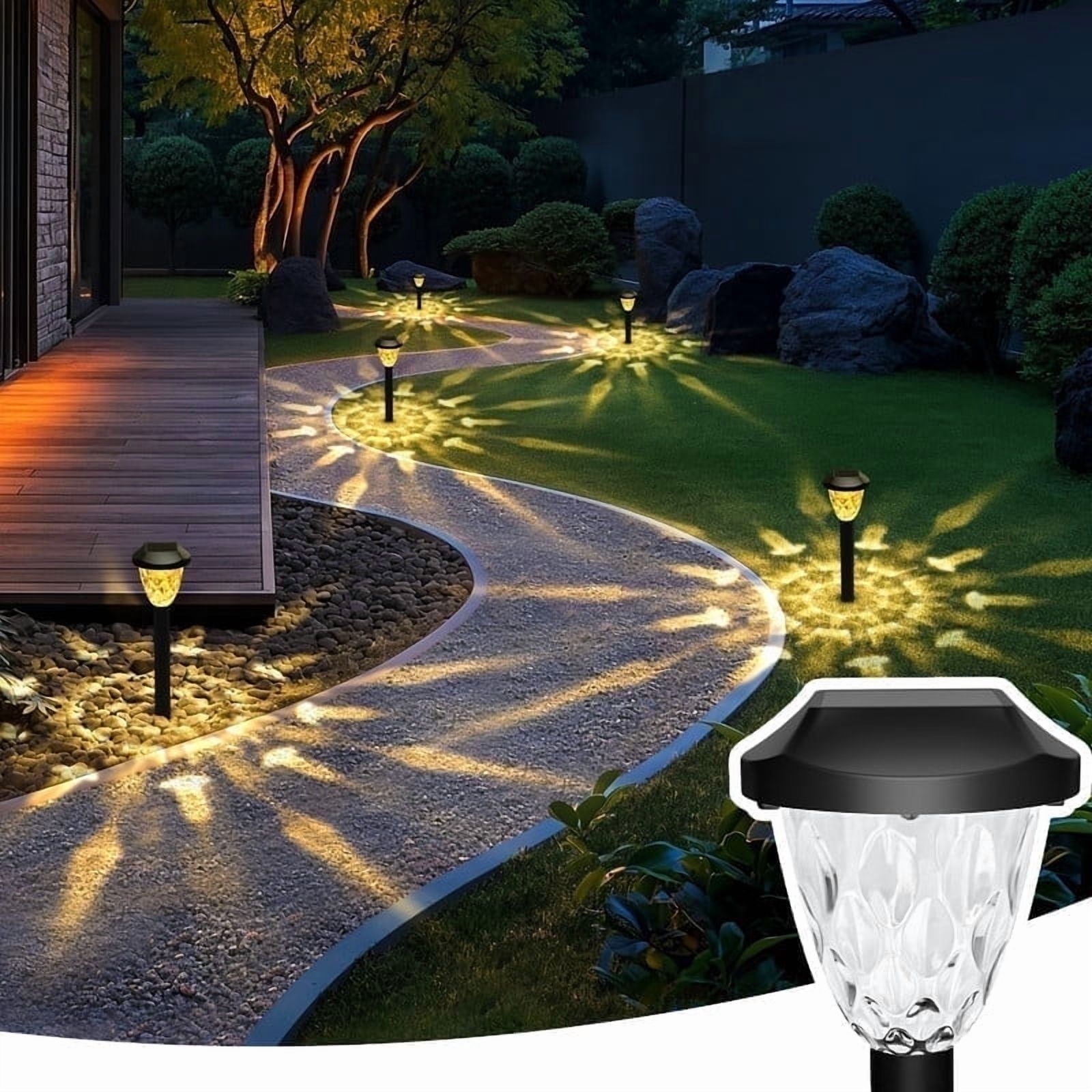 8 Pack Solar Pathway Lights, Waterproof Auto On/Off Outdoor Solar ...
