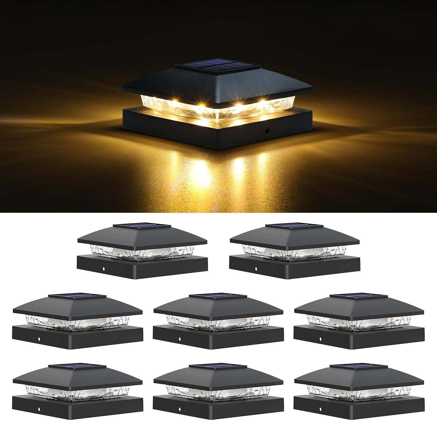 8 Pack Solar Post Cap Lights, 4x4 Outdoor LED Fence Post Cap Lights ...