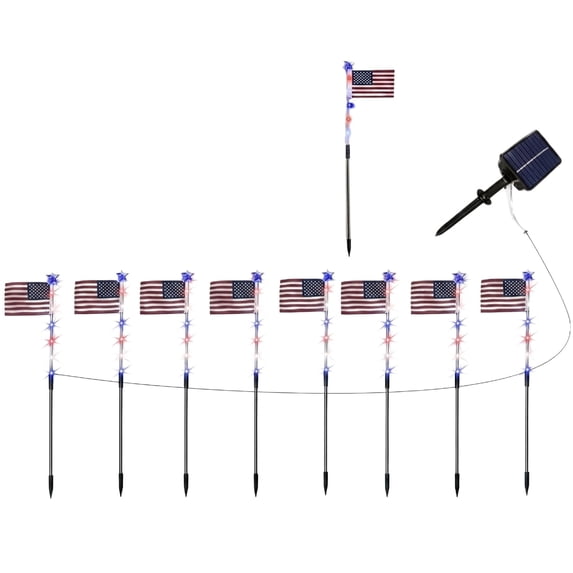 8 Pack Solar Powered LED Flag Lights, Outdoor Waterproof Ground Stake ...