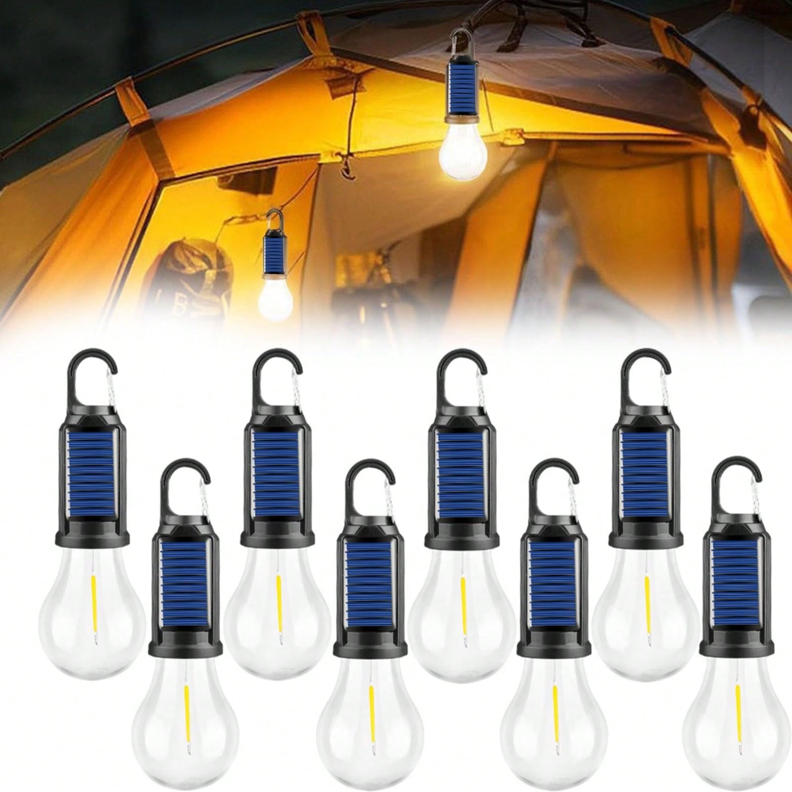 8-Pack Solar Rechargeable Hooked Camping Lights - Vintage Tungsten ...