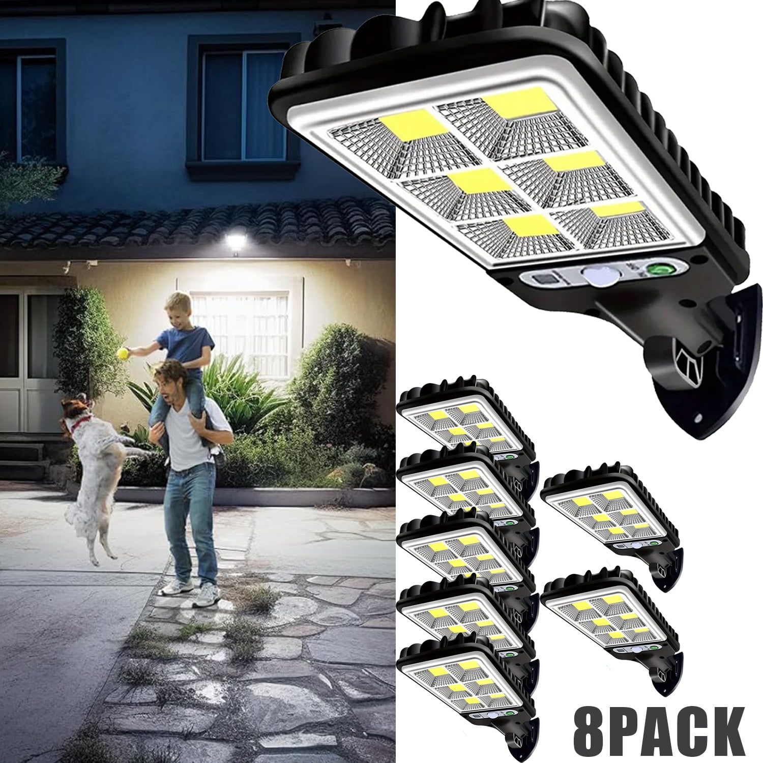 8 Pack Outdoor Solar Lights,1000LM PIR Motion Sensor Solar Lights for ...