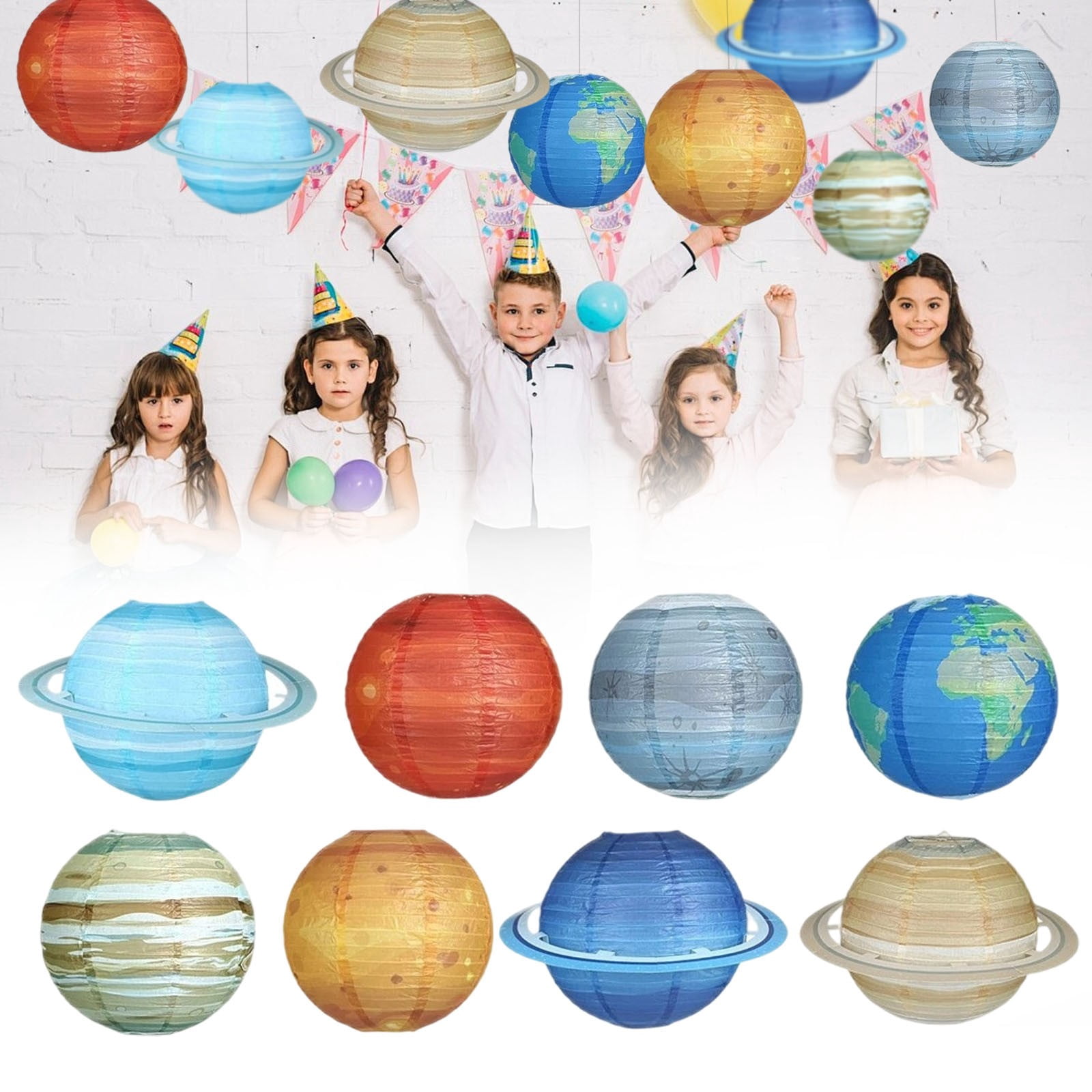 8 Pack Solar System Paper Lanterns Hanging Ornament, Outer Space Planet ...