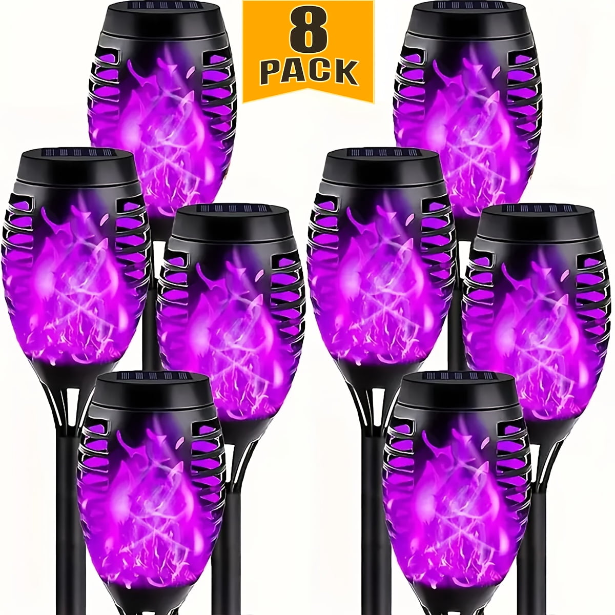 8 Pack Solar Torch Lights, Dancing Flame Effect, Auto On/Off, Removable ...