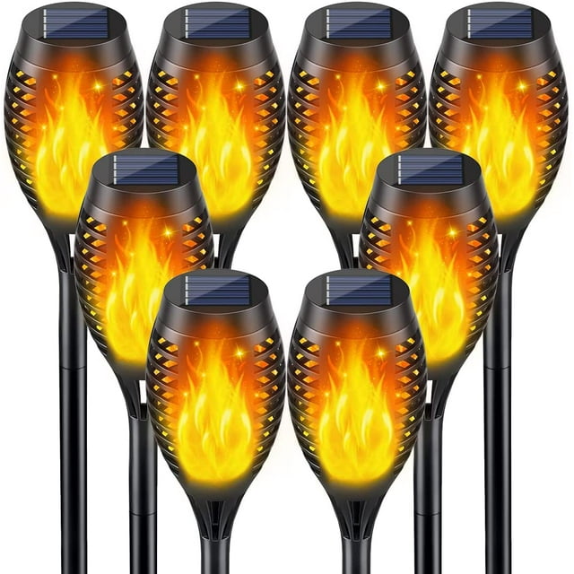 8 Pack Waterproof Solar Tiki Torch Lights, Flickering Flame, Outdoor ...