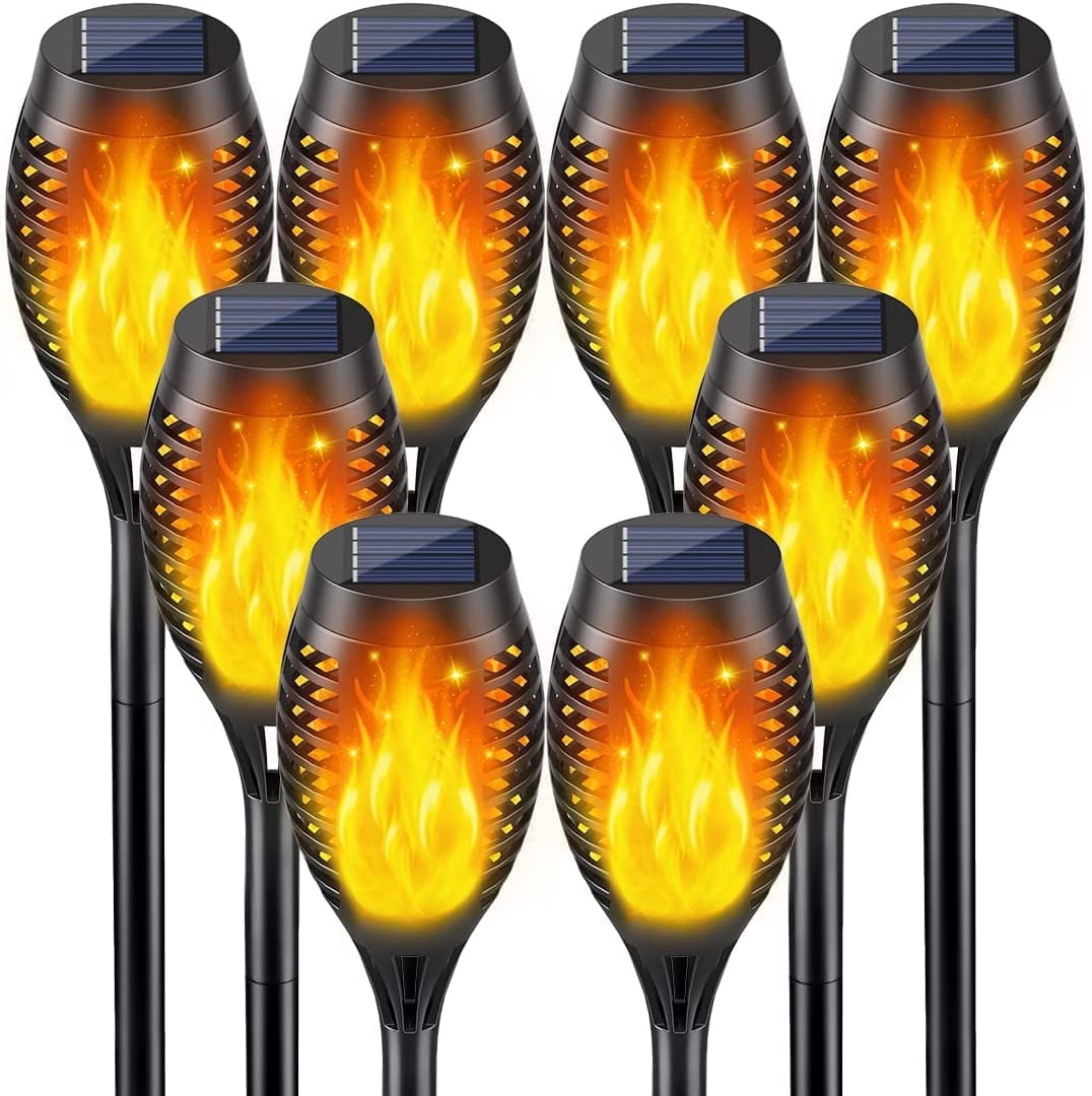 8 Pack Waterproof Solar Tiki Torch Lights, Flickering Flame, Outdoor ...