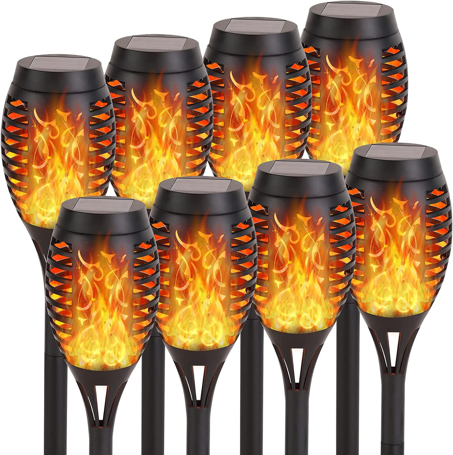 8 Pack Solar Torch LED Lights - Waterproof, Flickering Flame, Outdoor ...