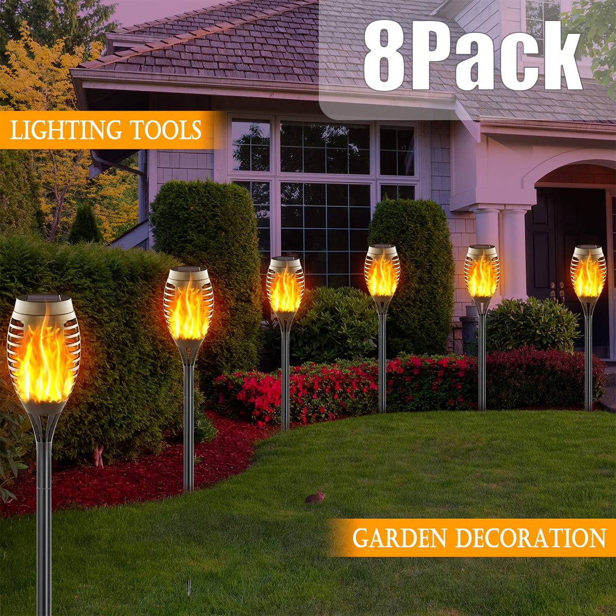 8 Pack Solar Torch Lights Outdoor, Dancing Flickering Flame Torches ...