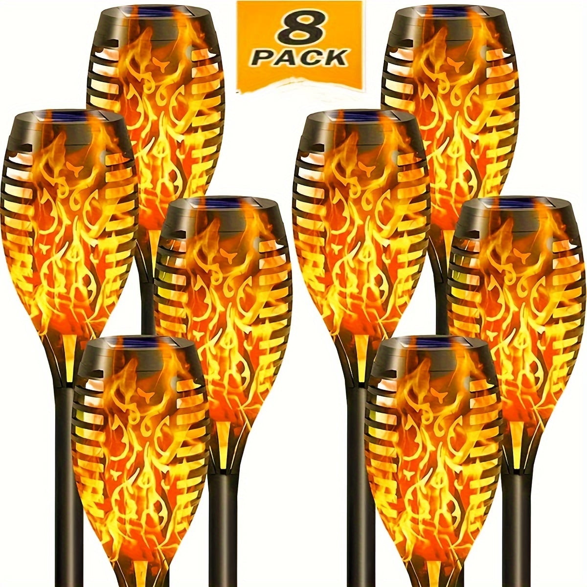 8-Pack Solar Torch Lights Outdoor - Flickering Flame Effect, Auto On ...