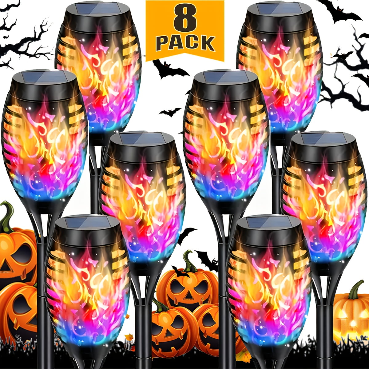 8 Pack Solar Torch Lights Outdoor: Waterproof with Flickering Flame ...