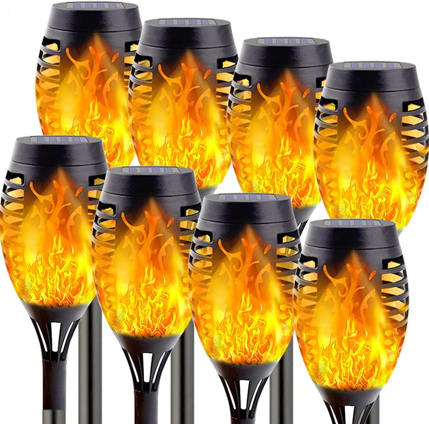 8 Pack Solar Torch Lights, Solar Torches W/Flickering Flames Outdoor ...