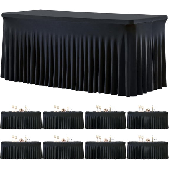8 Pack Spandex Black Fitted Table Cloth for 6ft Rectangle Tables Black ...