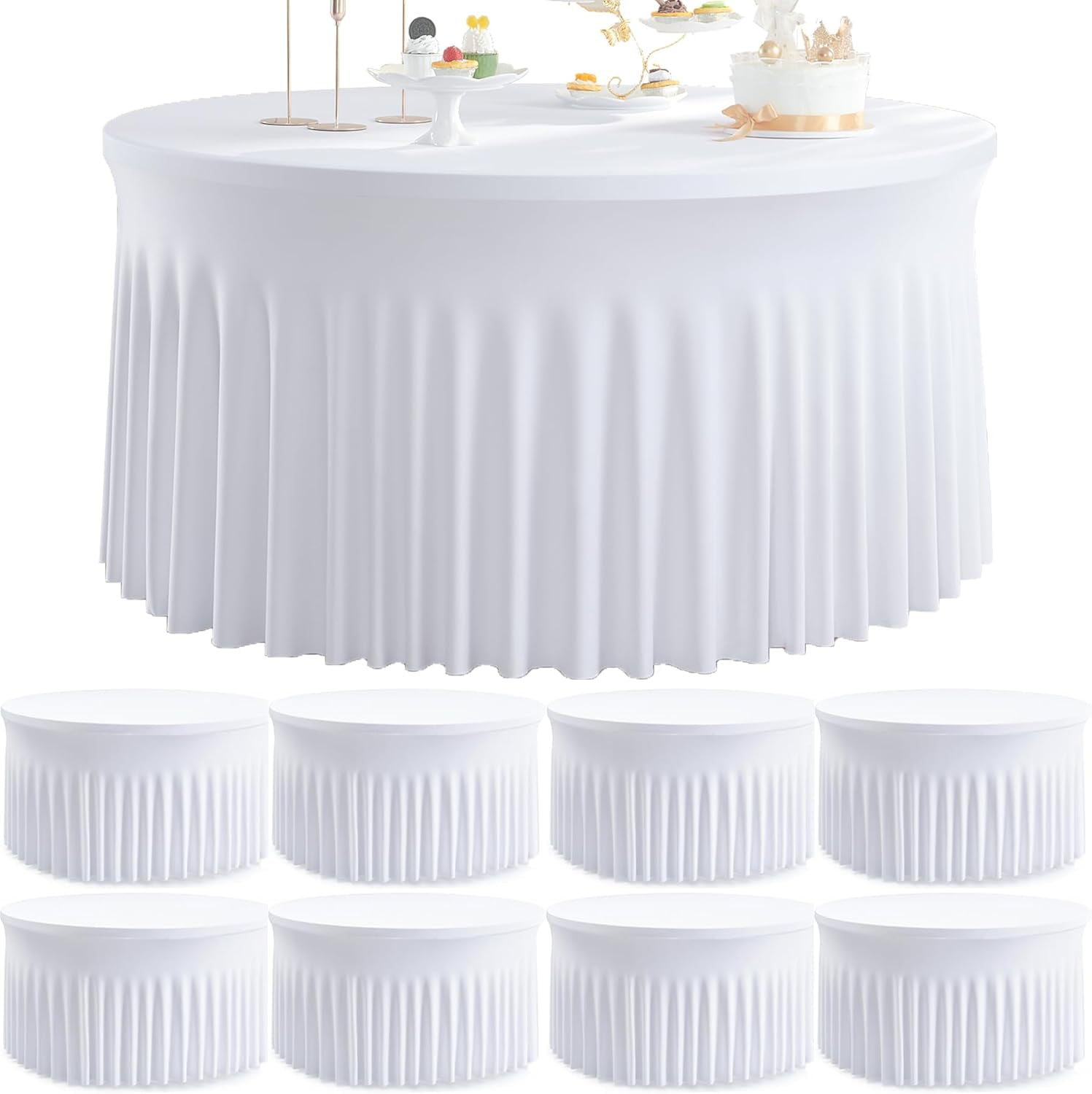 8 Pack Spandex Black Round Tablecloths for 72inch Table Wrinkle 132inch ...