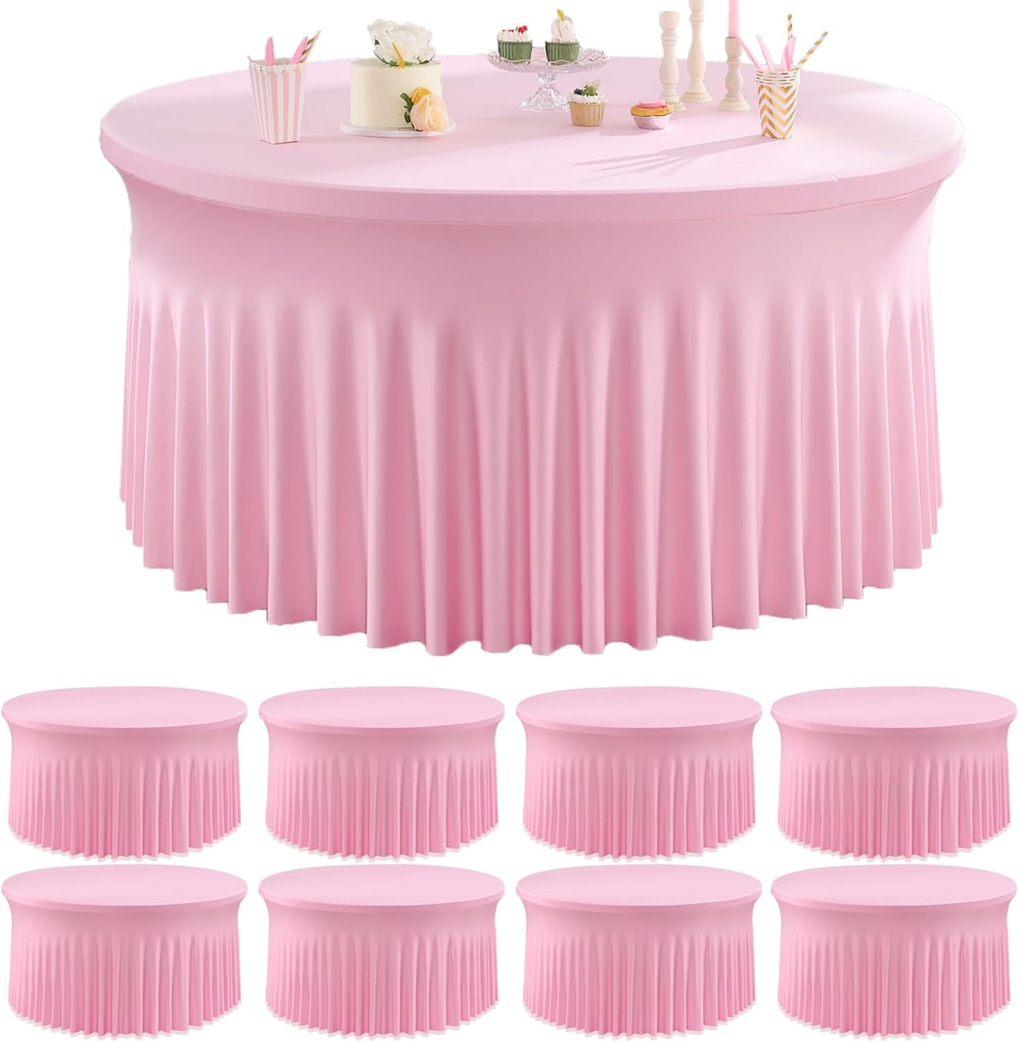 8 Pack Spandex Black Round Tablecloths for 72inch Table Wrinkle 132inch ...